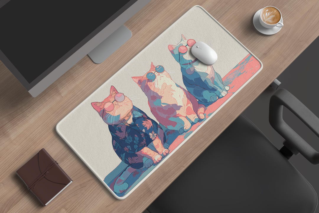 Lofi Groovy Cats Desk Mat - Oversized Cat Aesthetic Deskmat - XL Giant ...