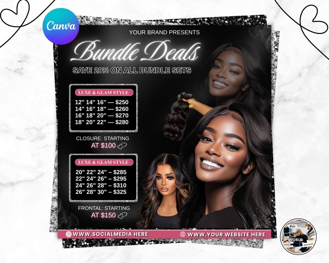 Hair Bundle Pricelist Template Hair Pricing List Wig Sale Flyer Hair ...