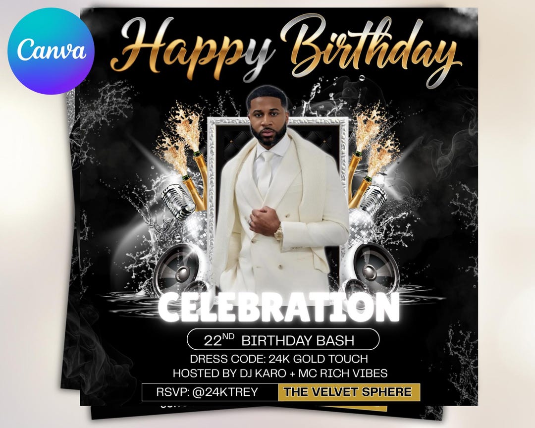 Editable Birthday Flyer Template Digital Birthday Invite Men's Birthday ...