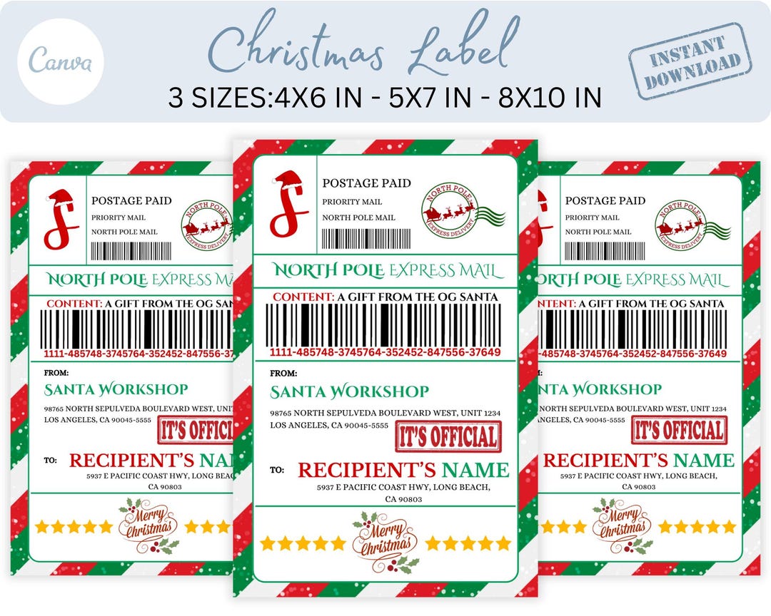 Christmas Shipping Label | Canva Digital Download | PDF | PNG ...