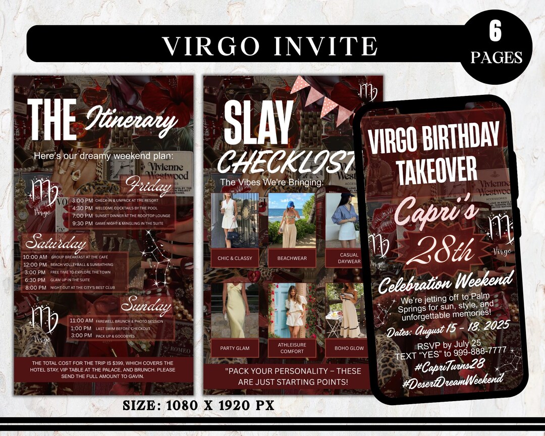 Virgo Birthday Invitation, Zodiac Sign Animated Invitation, Virgo ...
