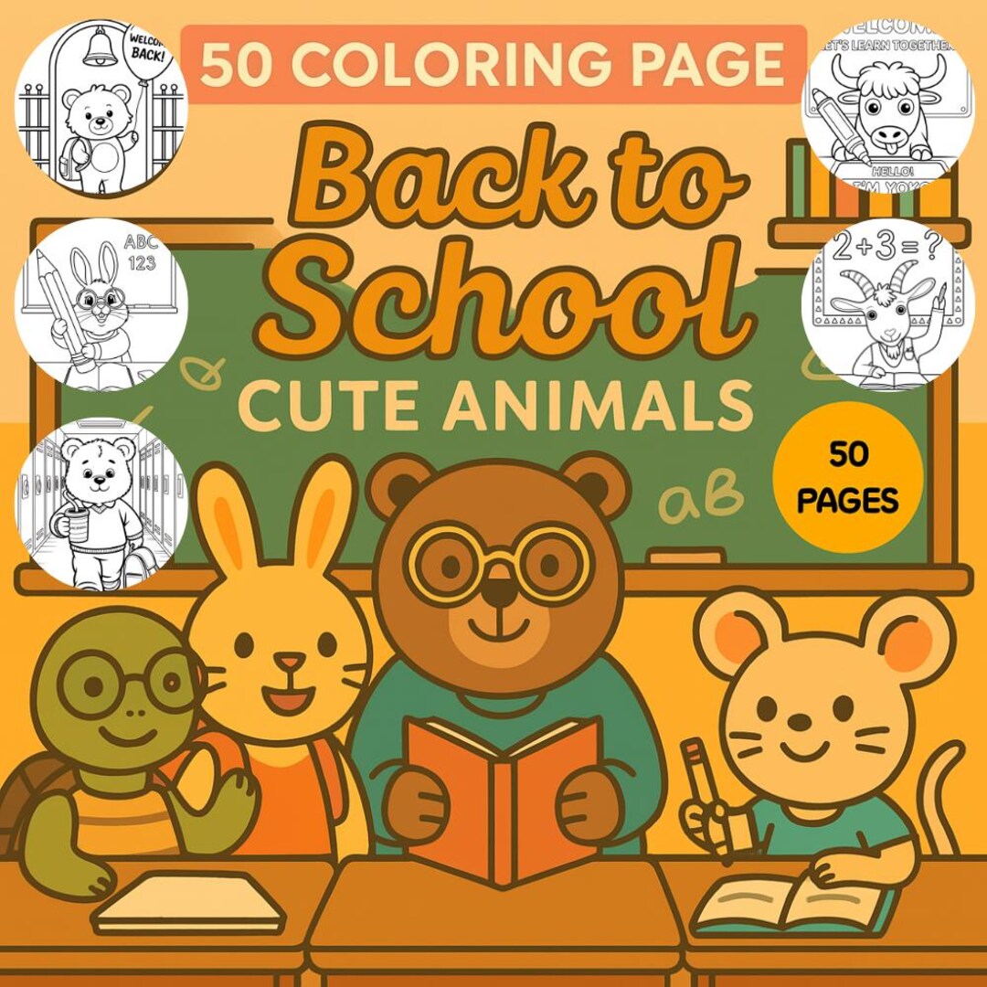 Back to School Coloring Pages: 50 Animal Designs, Printable PDF - Etsy