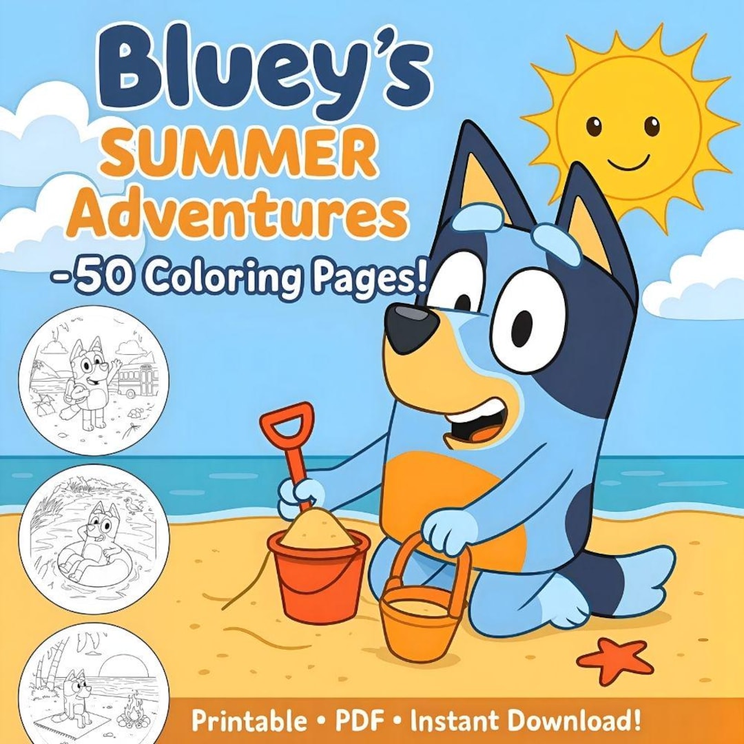 Bluey Coloring Book – 50 Pages | Summer Activity for Kids | Digital ...