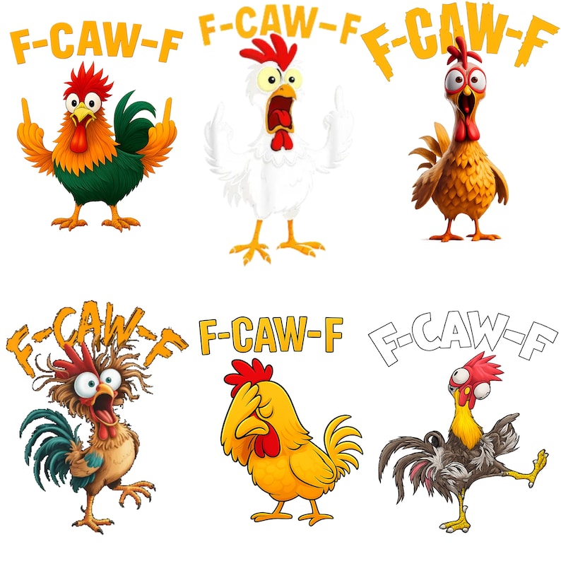 Funny F-CAW-F Chicken Bundle PNG – Screaming Chicken Meme – Farm Animal ...