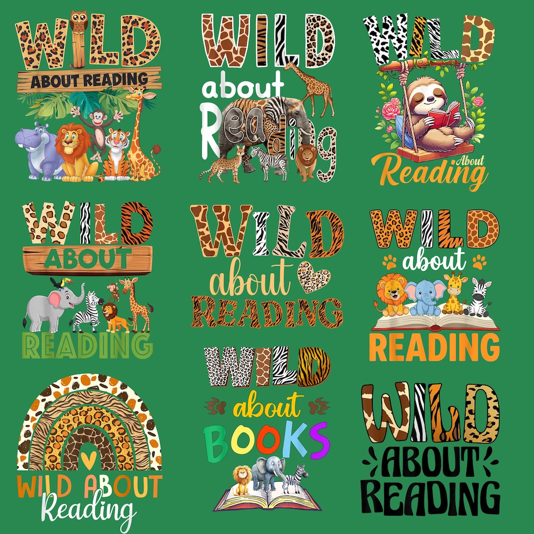 Wild About Reading PNG Bundle, Teacher Sublimation Design, Jungle ...