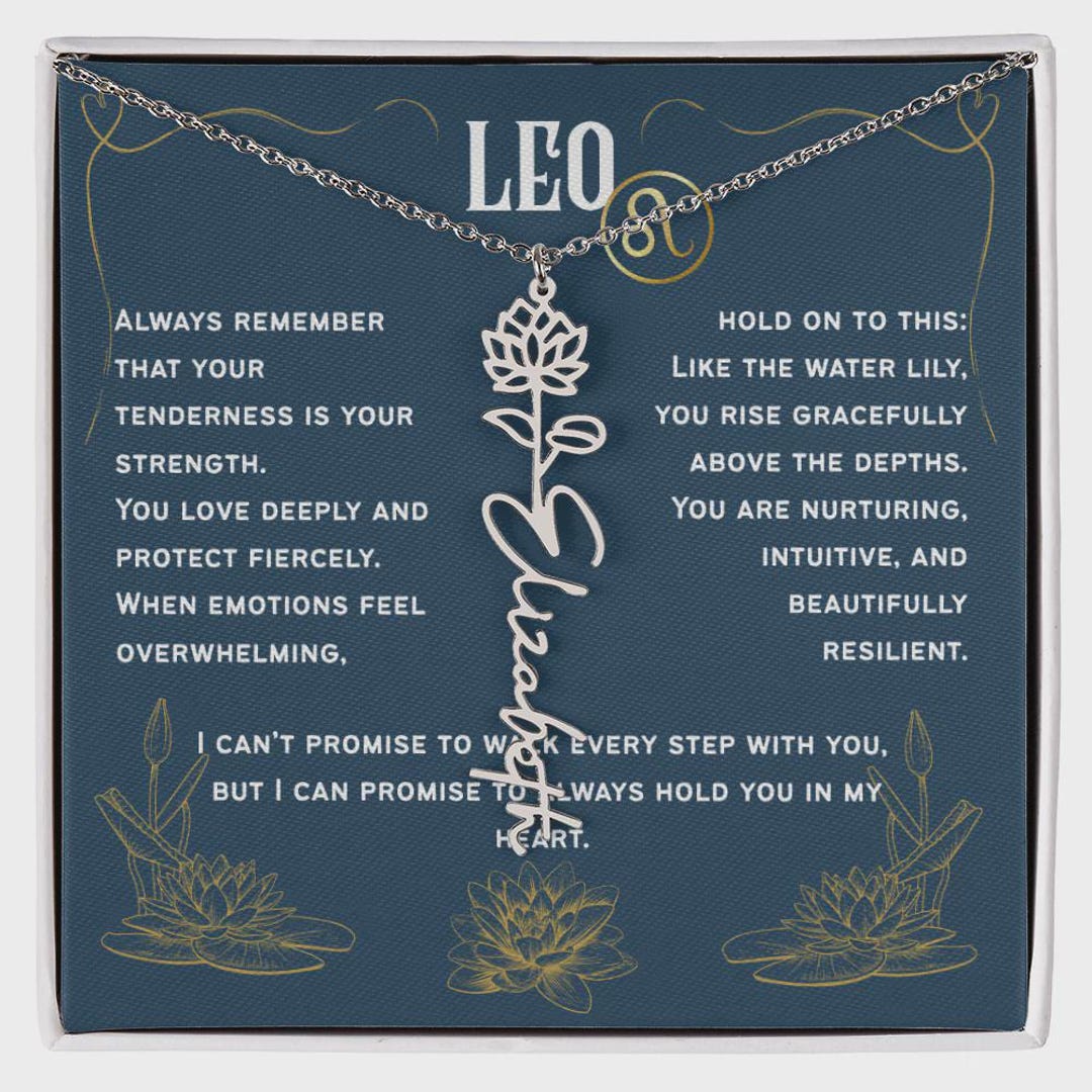 Leo Personalized Name Necklace – Water Lily Birth Flower – July - Etsy