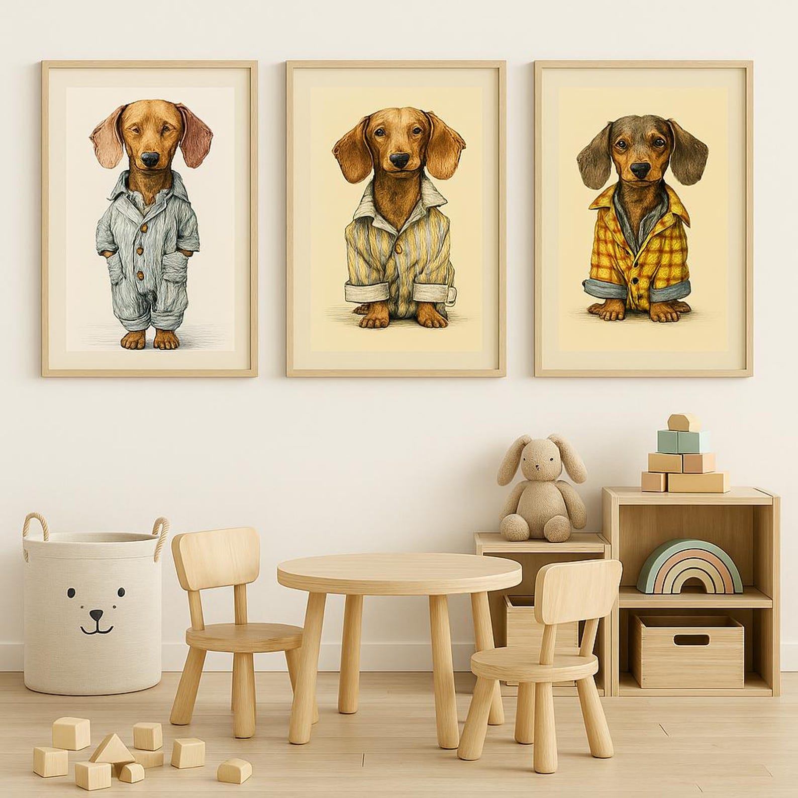 Weiner Dog Trio- 3 Digital Art Prints, Weiner Dog Nursery Art, Dachsund ...