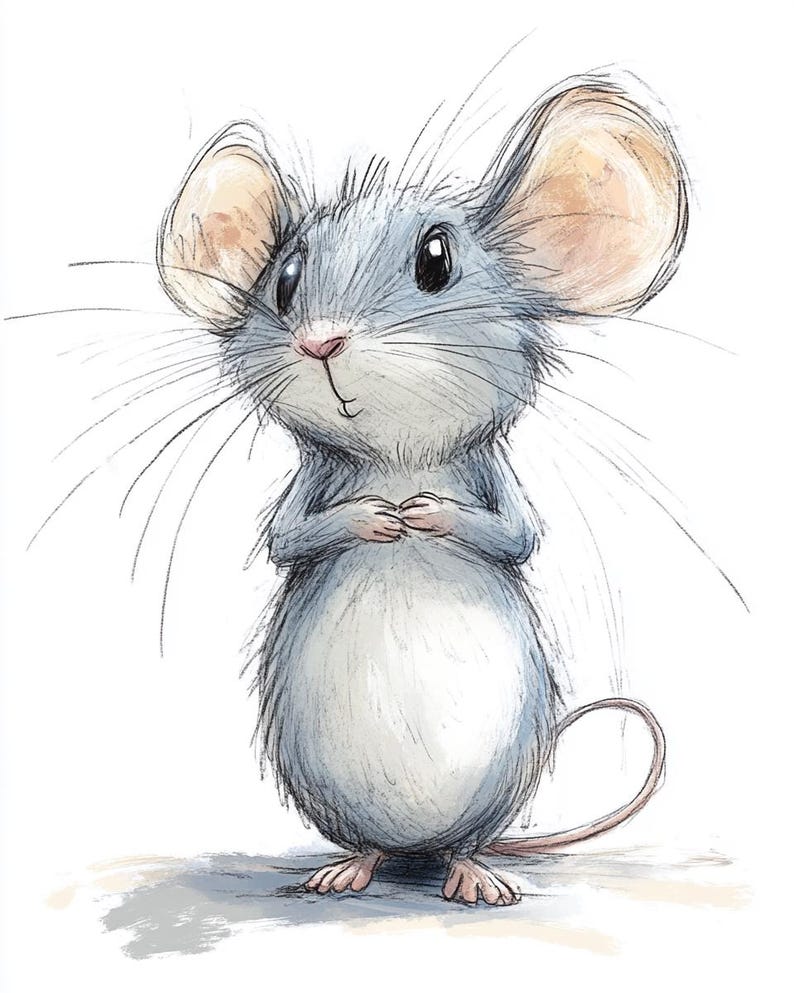 Baby Mouse Wall Digital Prints, Mouse for Nursery, Cute Blue Mouse ...