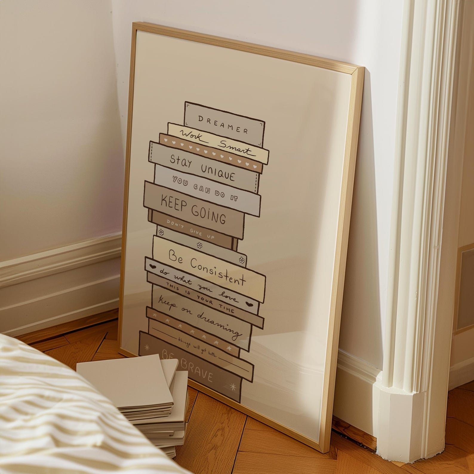 Stack of Books Print - Motivational Back to School Wall Decor, Dorm ...