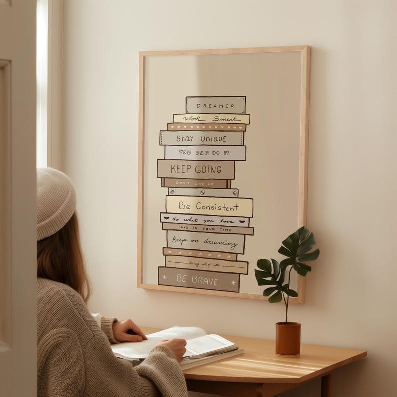 Stack of Books Print - Motivational Back to School Wall Decor, Dorm ...