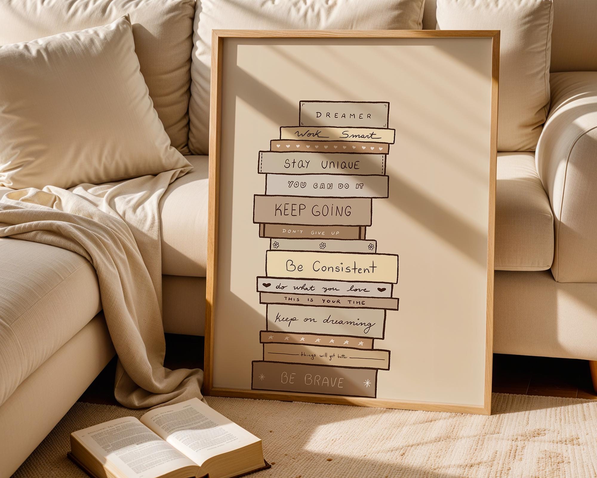 Stack of Books Print - Motivational Back to School Wall Decor, Dorm ...