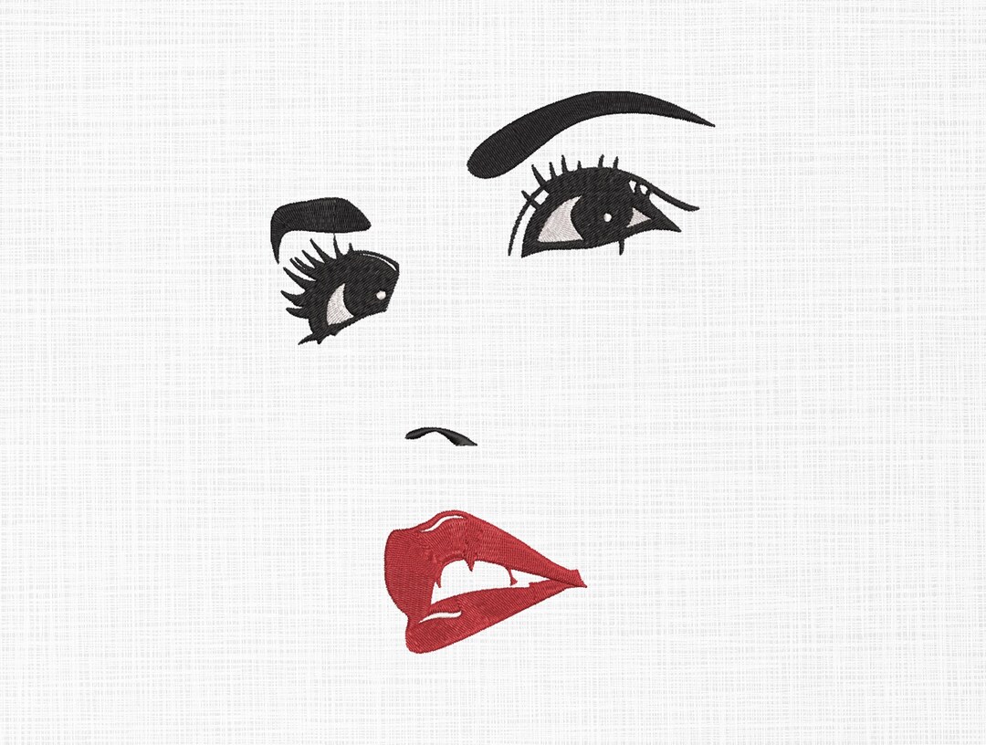 Woman's Face Embroidery Design, Lips Eyes Silhouette (5 Sizes) (digital ...