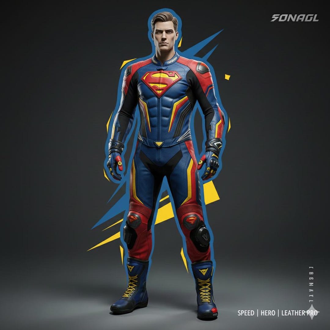 Superman Leather Motorcycle Racing Suit | CE Armoured Track Day Gear ...