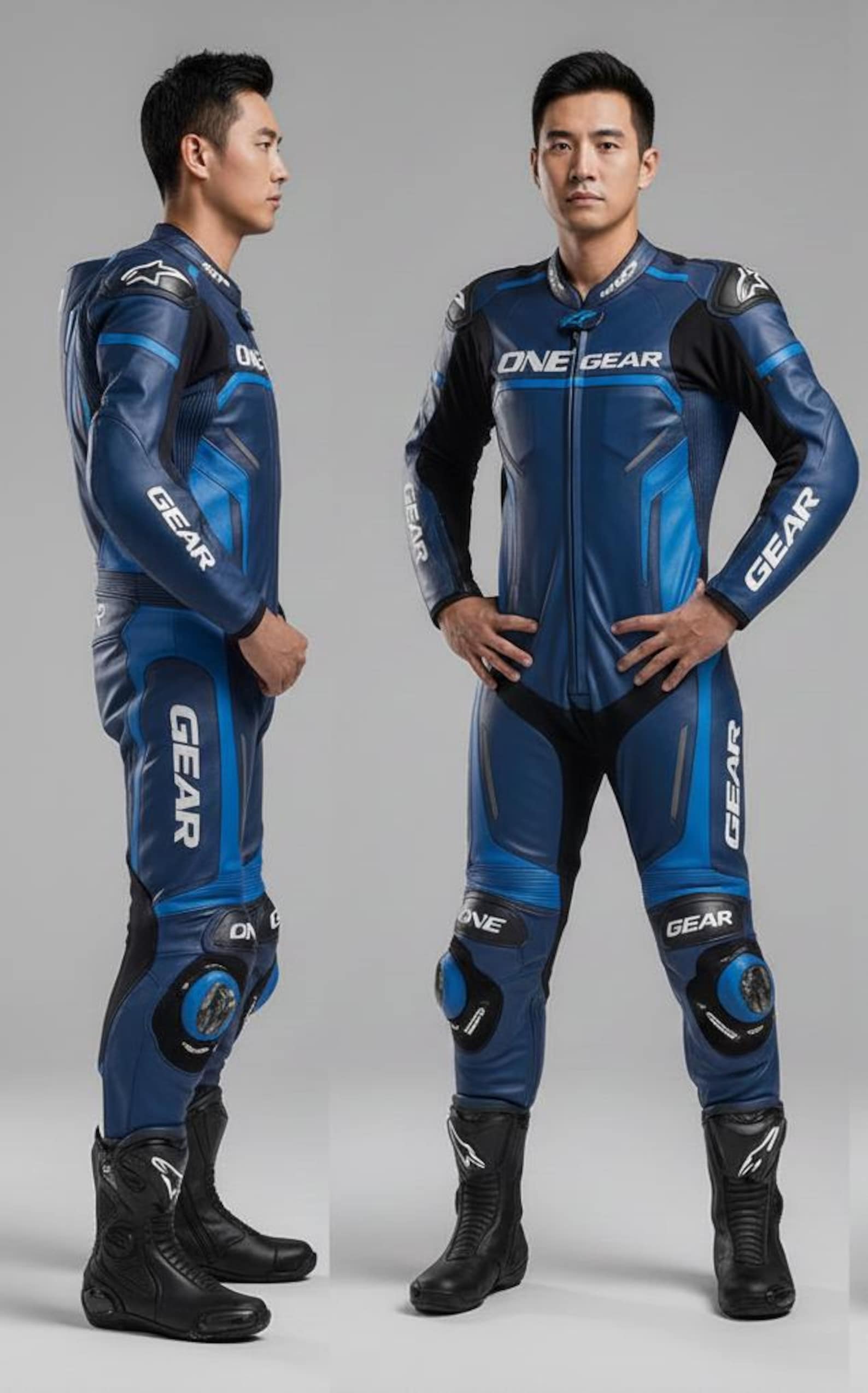 Alphinstars Motorcycle Leather Racing Suit , Blue Suzuki Design Racing ...