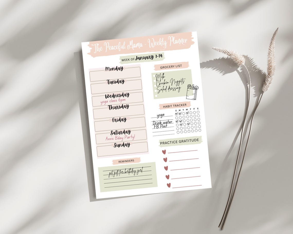 Printable Weekly Planner for Moms – Peaceful Mama Schedule – Calm ...