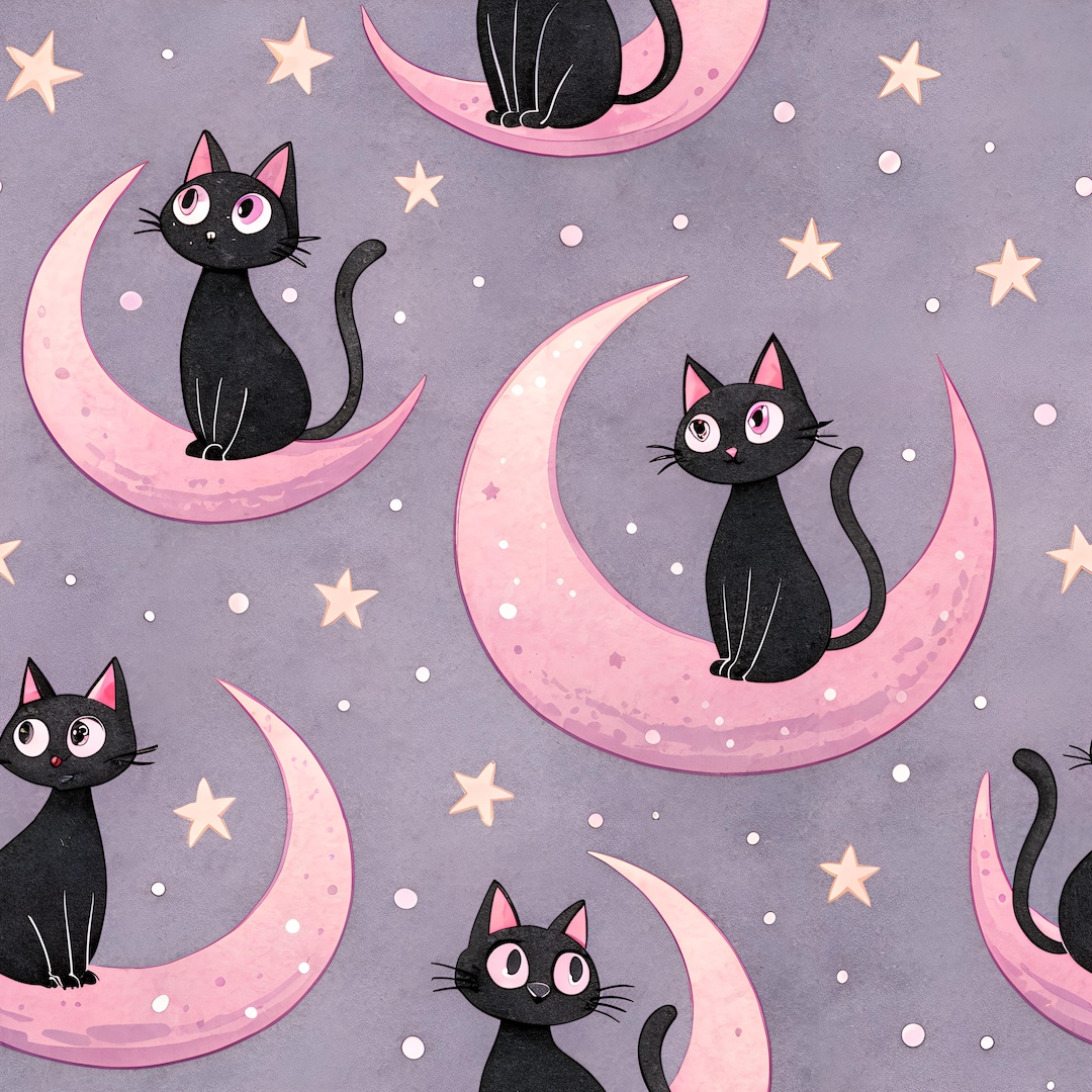 Kawaii Black Cats Seamless Pattern: Halloween Digital Paper (PNG & JPG ...