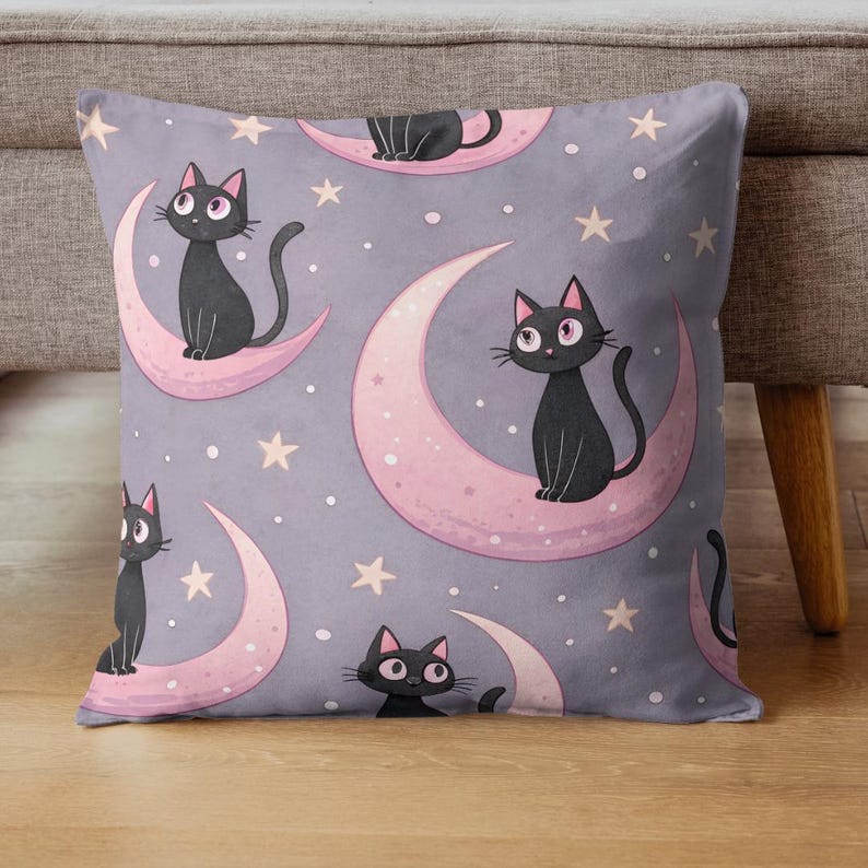 Kawaii Black Cats Seamless Pattern: Halloween Digital Paper (PNG & JPG ...