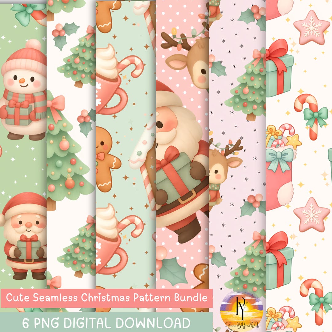 Christmas Pattern Bundle: 6 Festive PNG Digital Papers (seamless ...