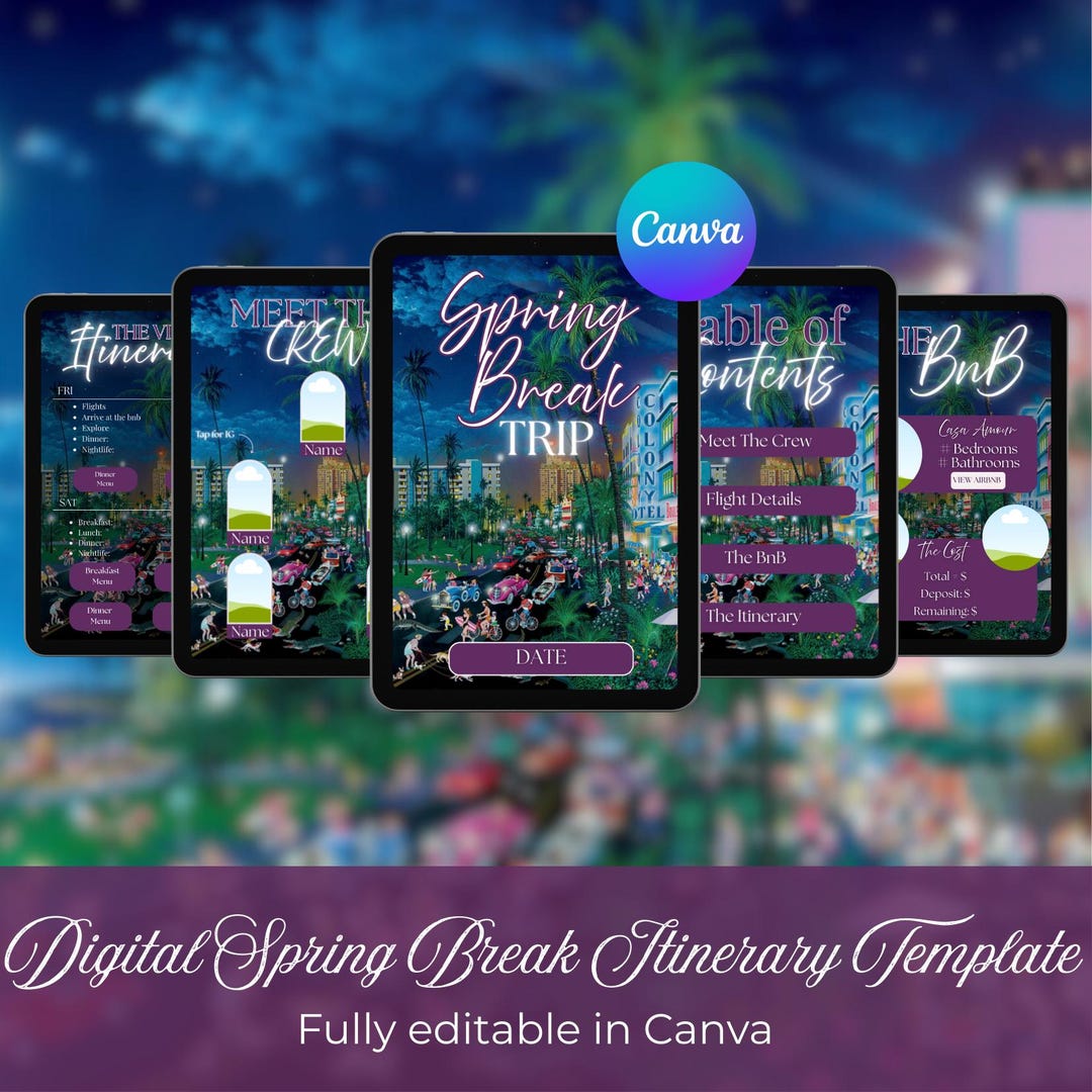 Miami Spring Break Itinerary Template | Girls Trip Planner (digital ...