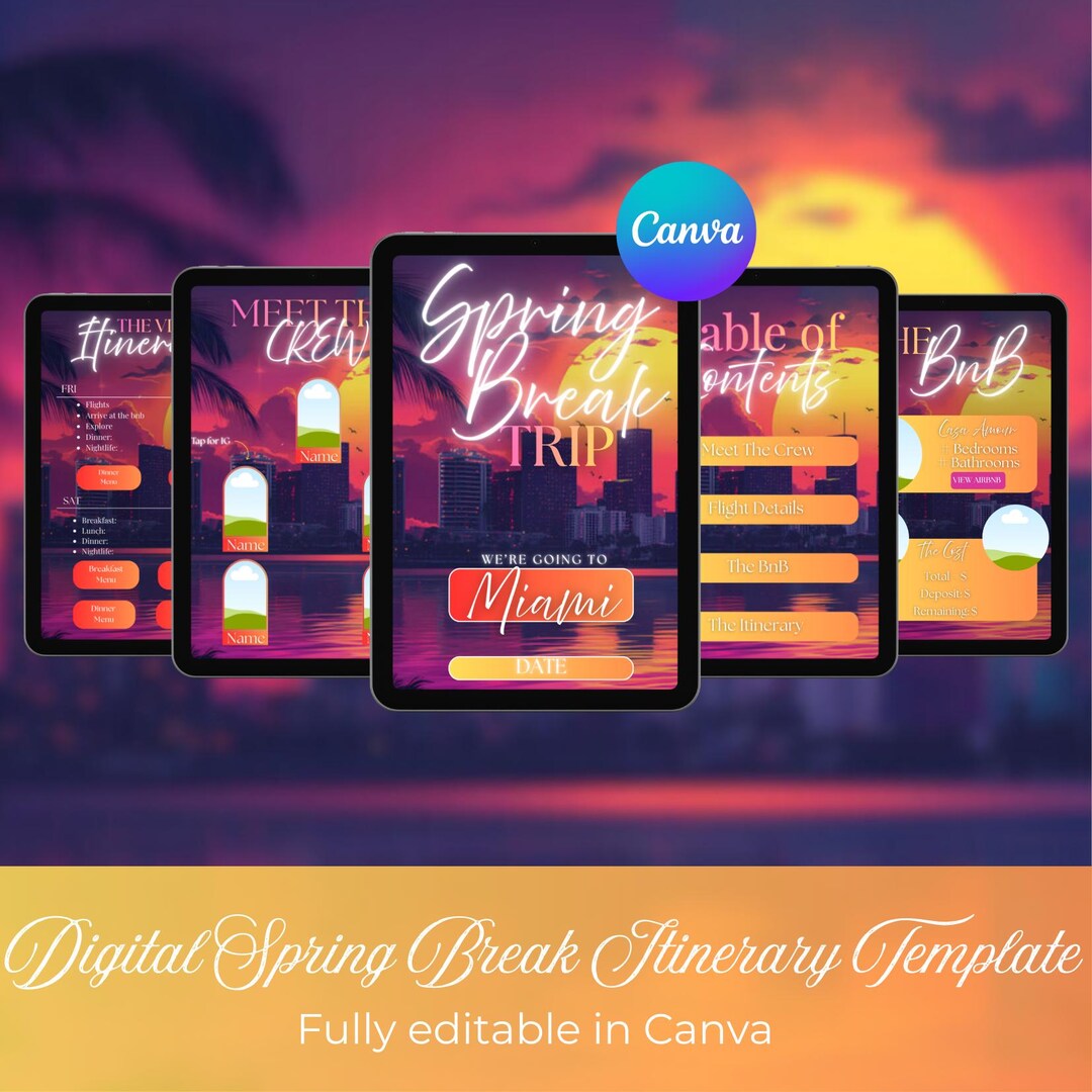 Spring Break Itinerary Template | Girls Trip Planner (digital Download ...