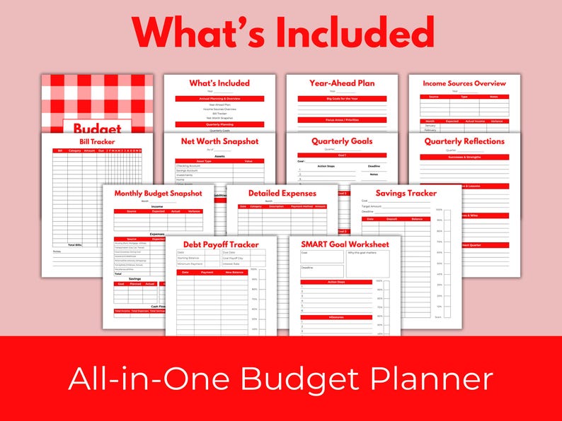 Red Budget Planner Printable | 2025 Finance Organizer | Monthly, Weekly ...