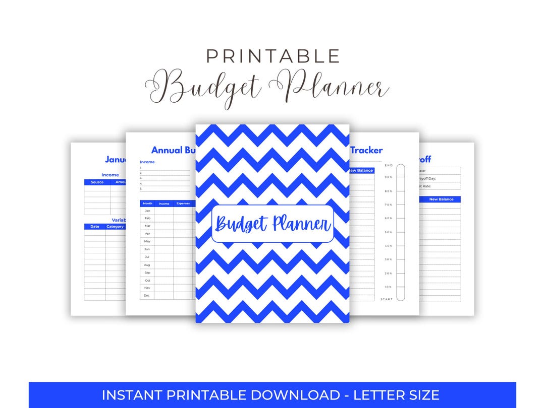 Blue Budget Planner Printable: Monthly, Weekly, Savings Tracker (PDF ...
