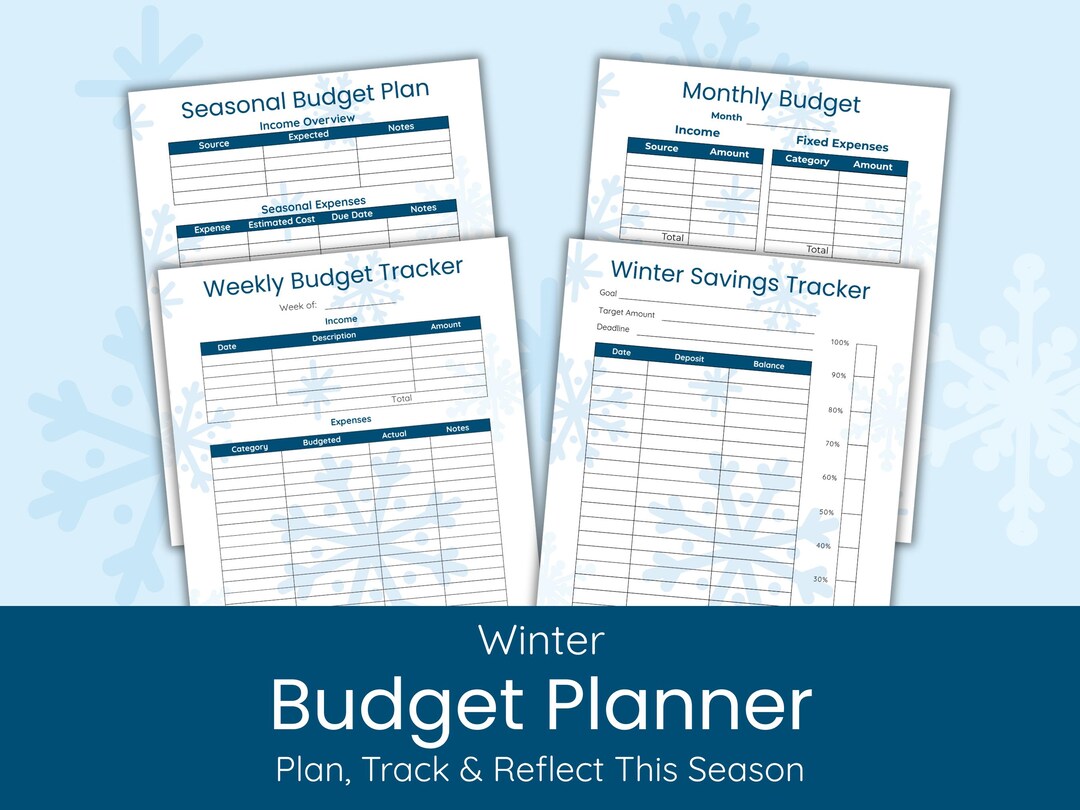 Winter Printable Budget Planner, Monthly, Weekly, Savings, Debt & Net ...