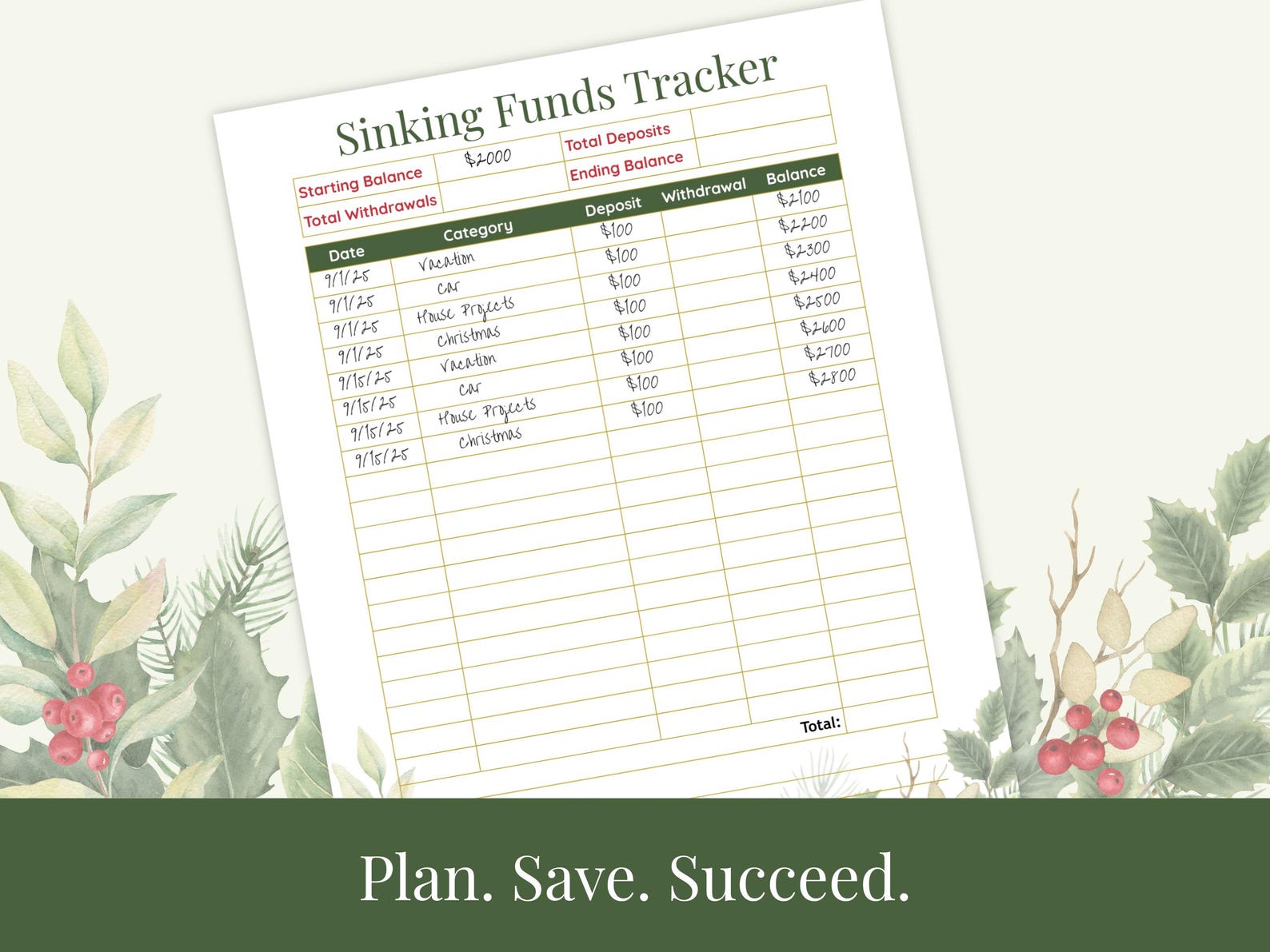 Christmas Sinking Funds Tracker | Holiday Savings Printable | Festive ...
