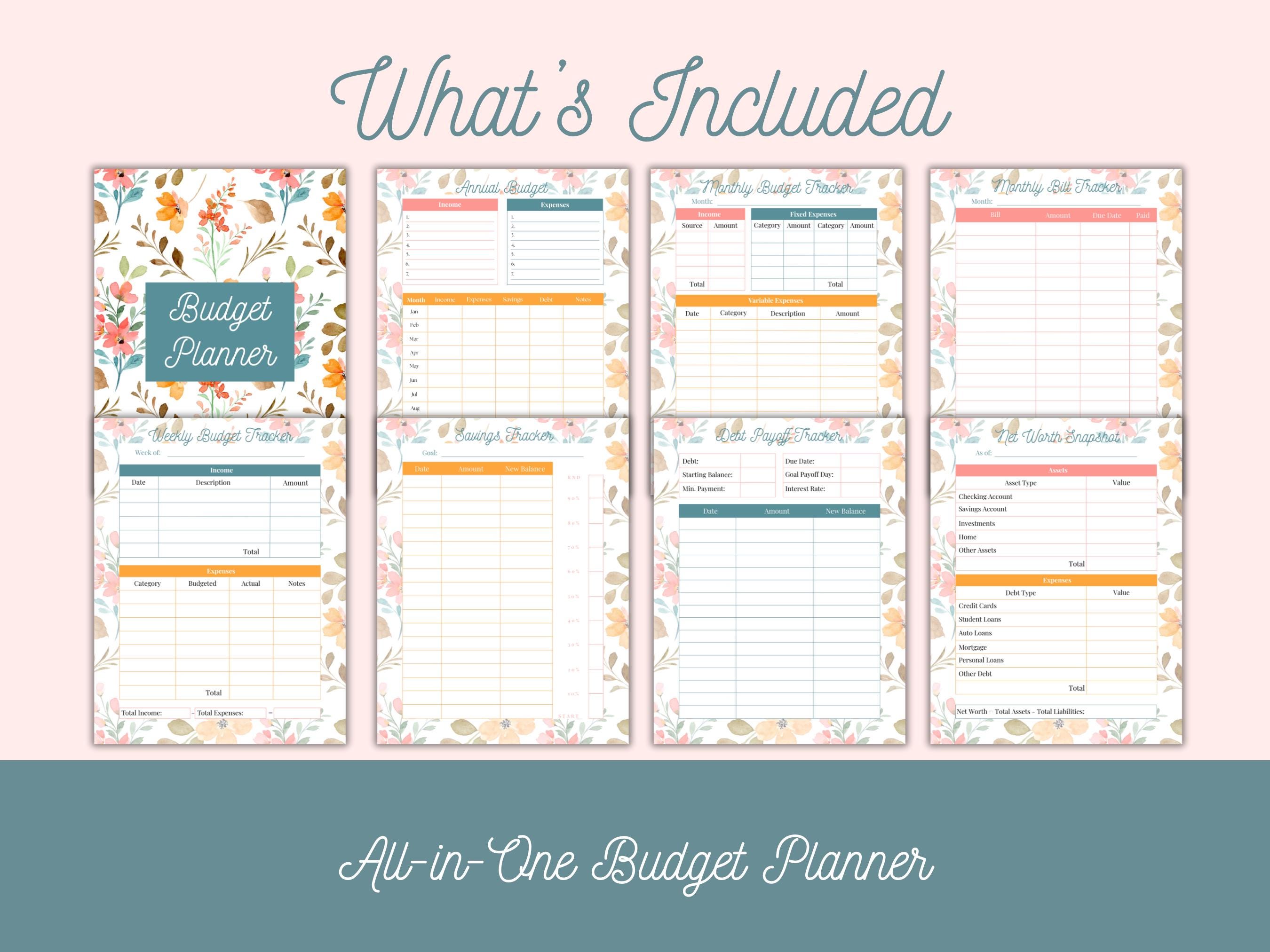 Printable Floral Budget Planner: Rainbow Pastel Finance Tracker (PDF ...