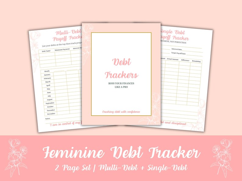 Feminine Debt Payoff Tracker Printable | Snowball & Avalanche Method ...