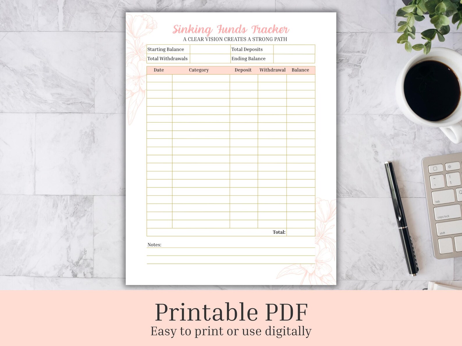 Sinking Funds Tracker Printable: Pink Minimalist Budget Insert (PDF) - Etsy
