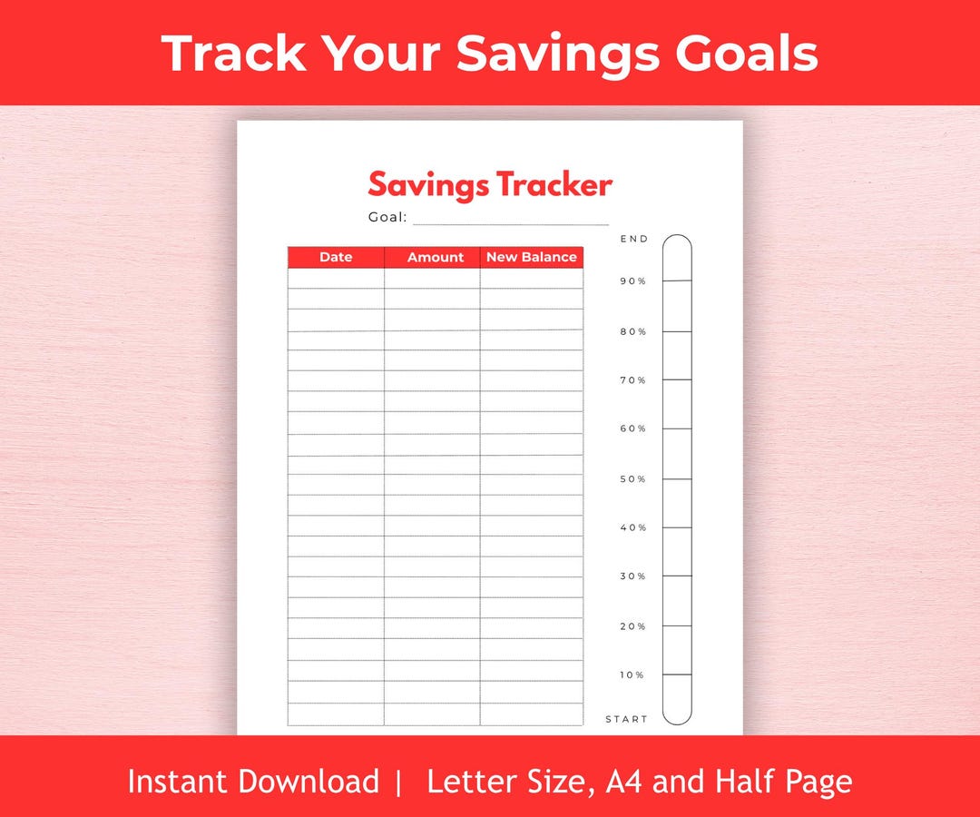 Red Savings Tracker Printable: Budget Goal, A4/letter/half-letter ...