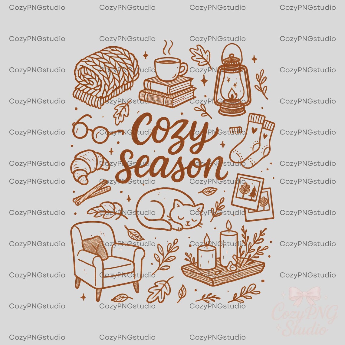 Cozy Season PNG Sublimation Design Autumn Fall Clipart With Cat Candles ...