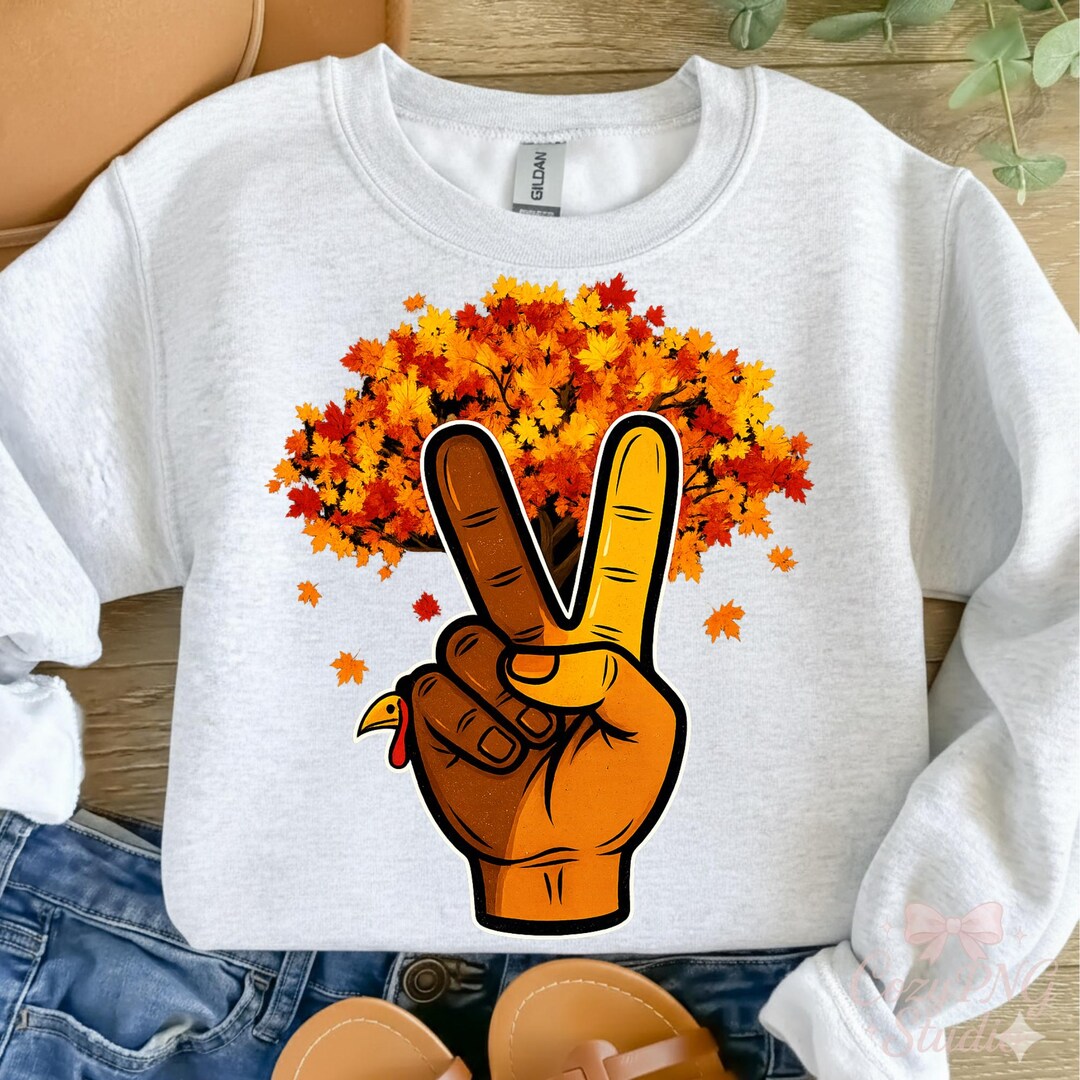 Thanksgiving Peace Hand Sign PNG Design Autumn Fall Leaves Turkey Humor ...