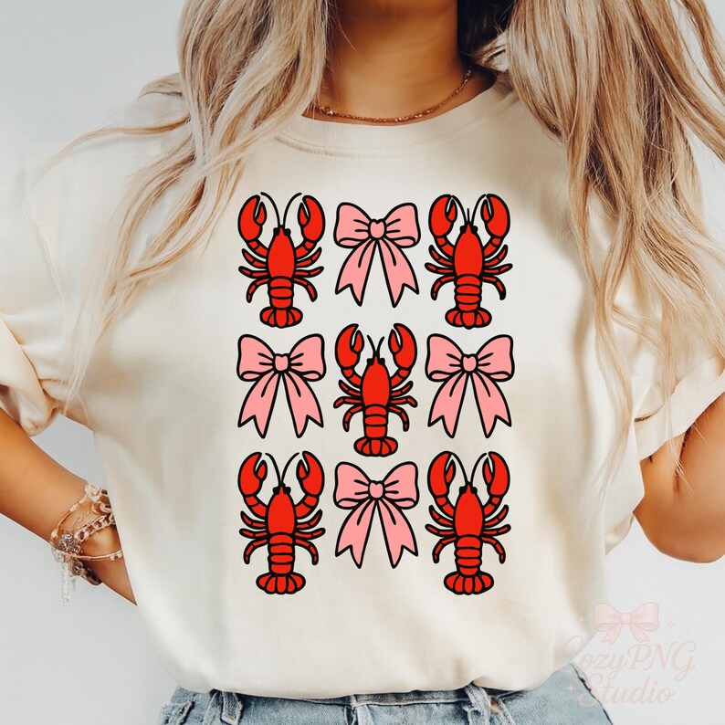 Cute Lobster With Pink Bow PNG for Sublimation, Red Lobster Clipart ...