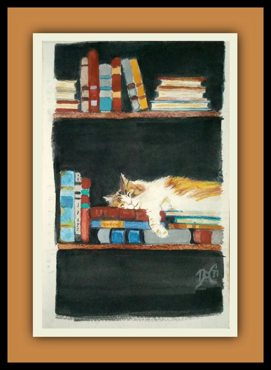 Original Watercolor LIBRARY CAT Original Watercolor Painting | Etsy