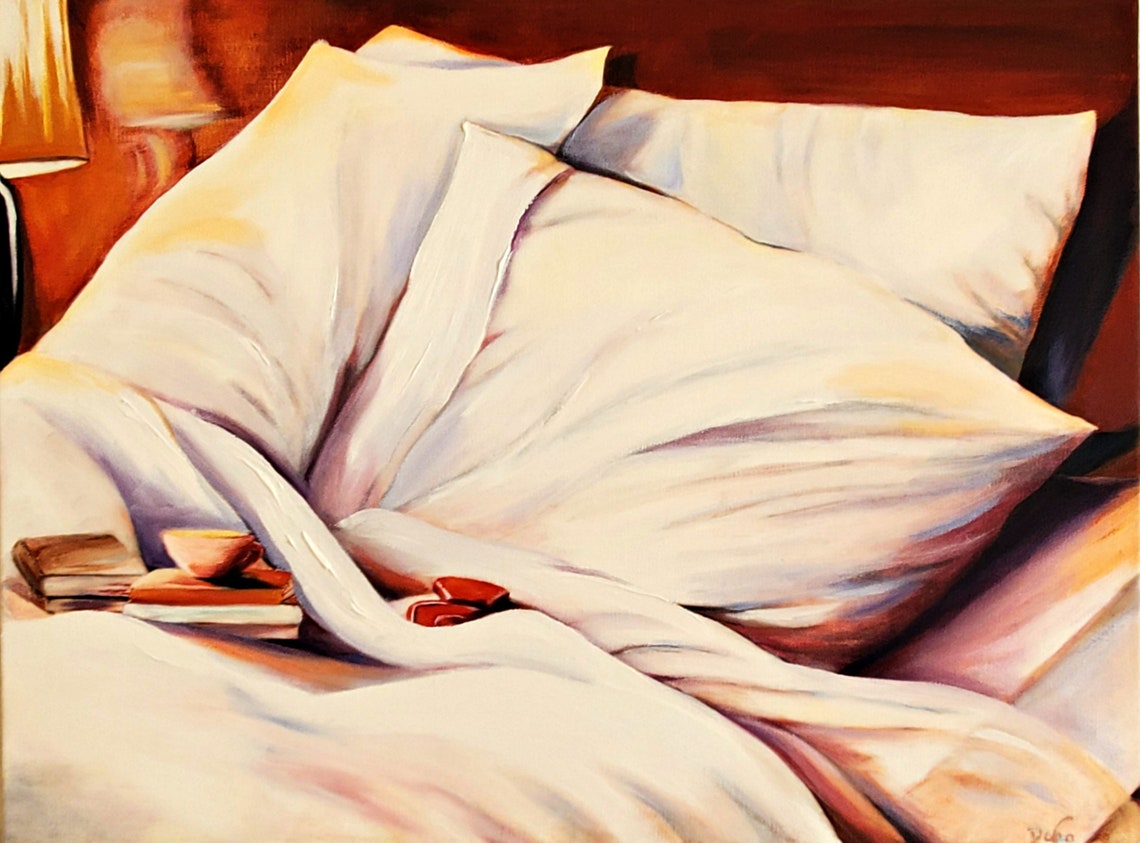 A RESTLESS NIGHT Original Oil Painting 24x18 Signed by the Danac pillow ...