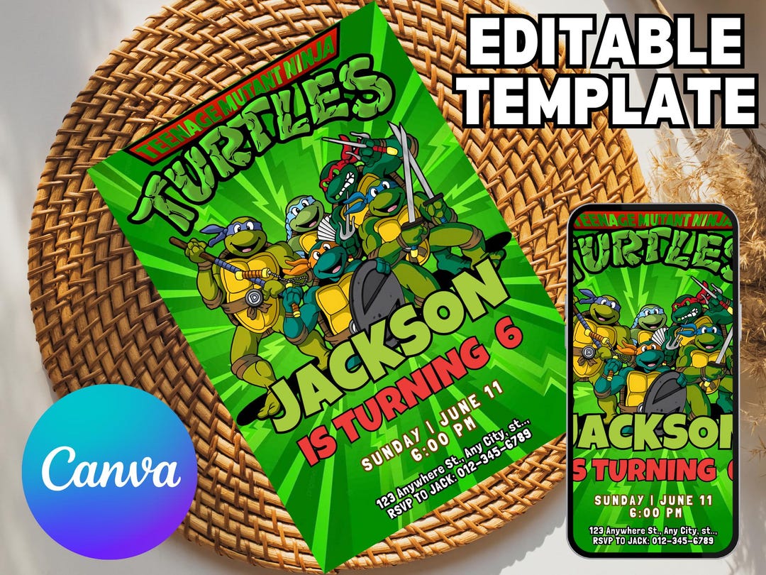 Editable Ninja Turtle Invitation, Karate Birthday Invite Boy, Ninja ...