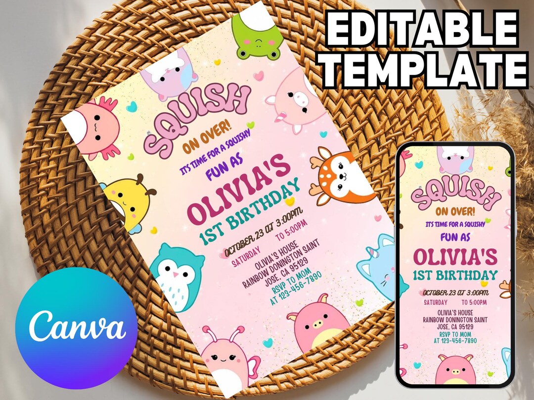 Squishmallow Editable Invitation, Printable Squishmallow Birthday ...