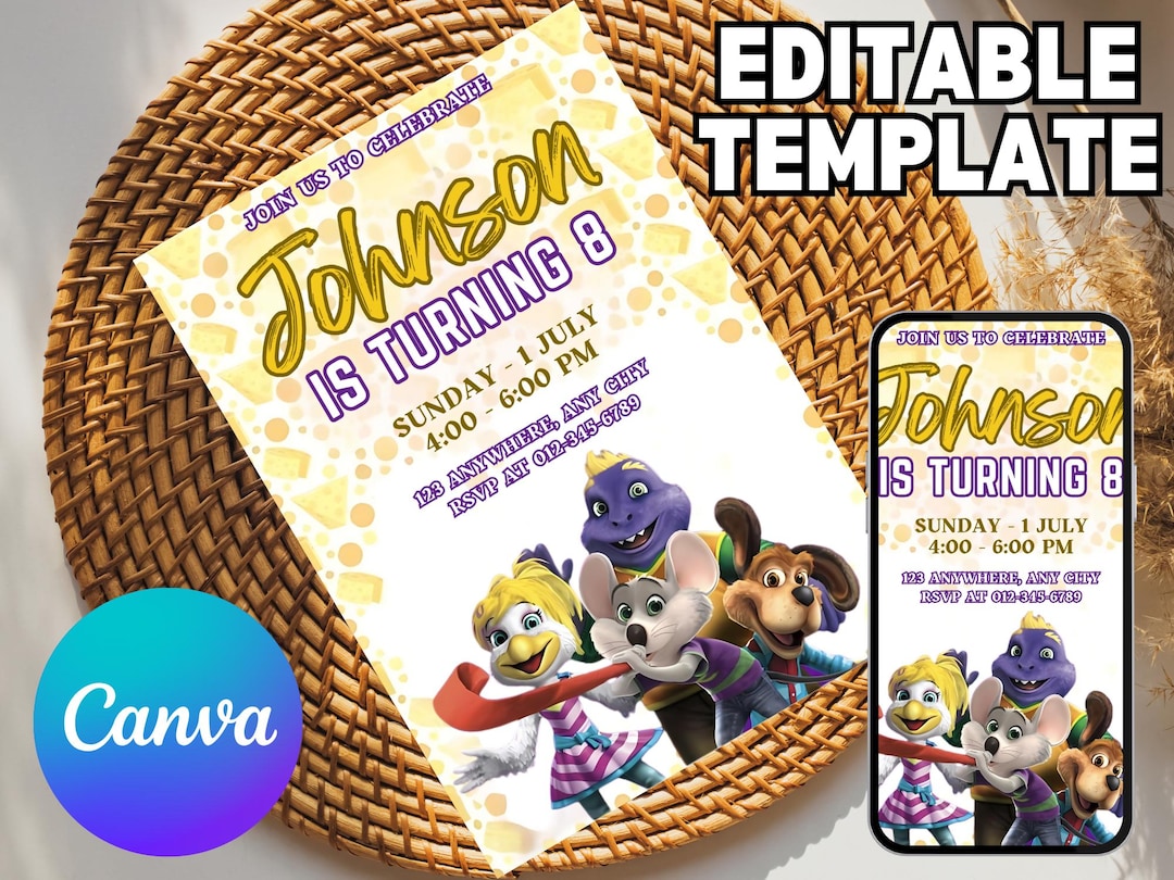 Editable Chuck E Cheese Birthday Invitation Template | Chuck Evite ...