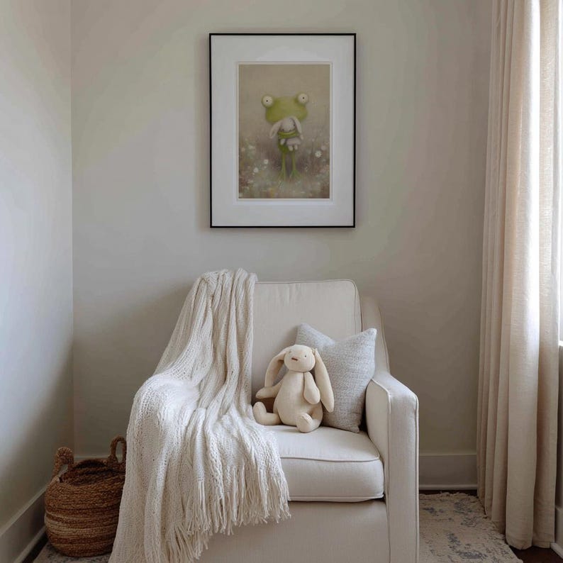 Frog and Bunny Print, Whimsical Nursery Wall Art, Cottagecore Storybook ...