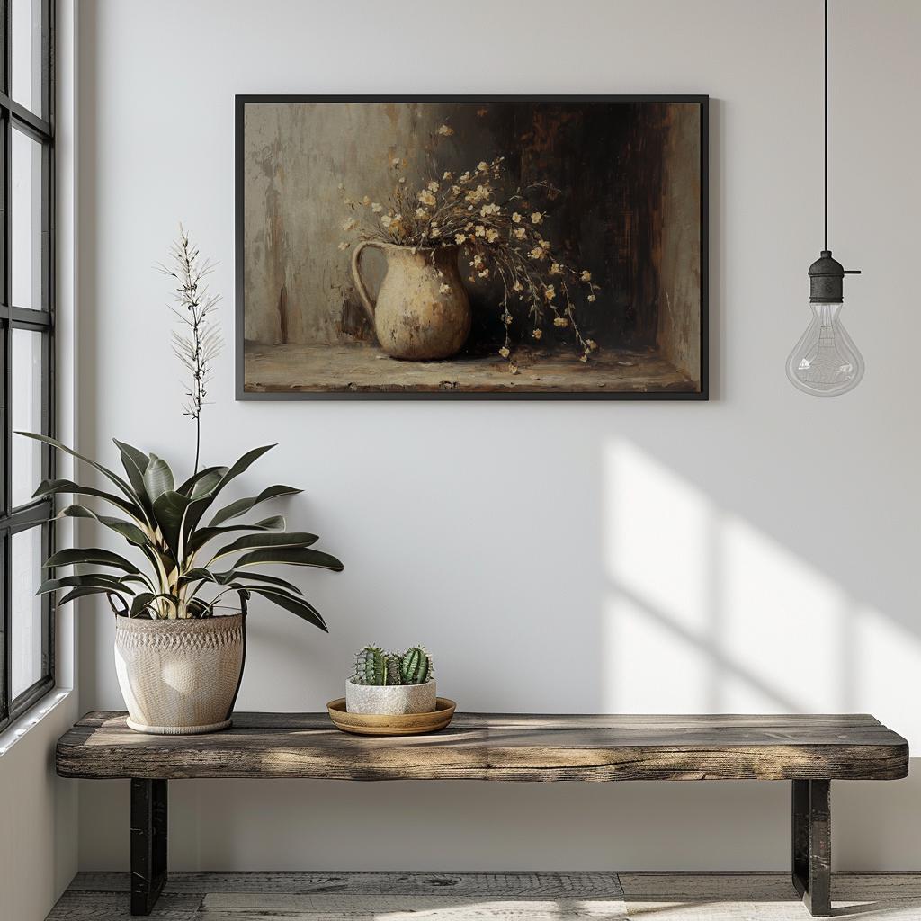 Rustic Floral Still Life Wall Art, Vintage Flower Painting Printable ...