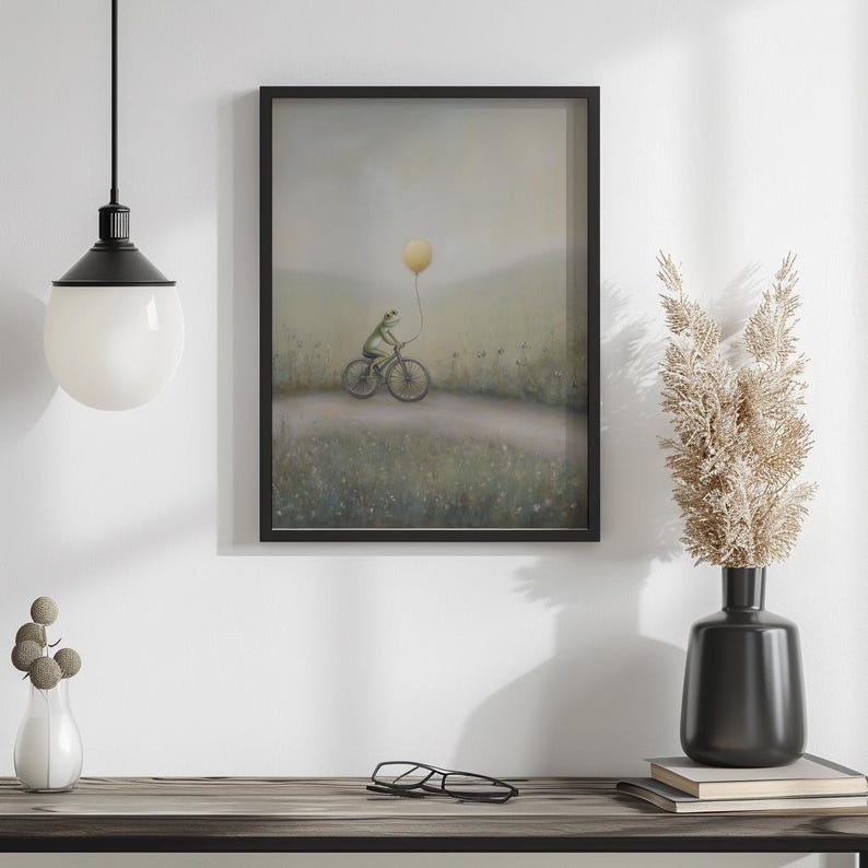 Frog Bicycle Ride Print, Whimsical Nursery Wall Art, Cottagecore Decor ...