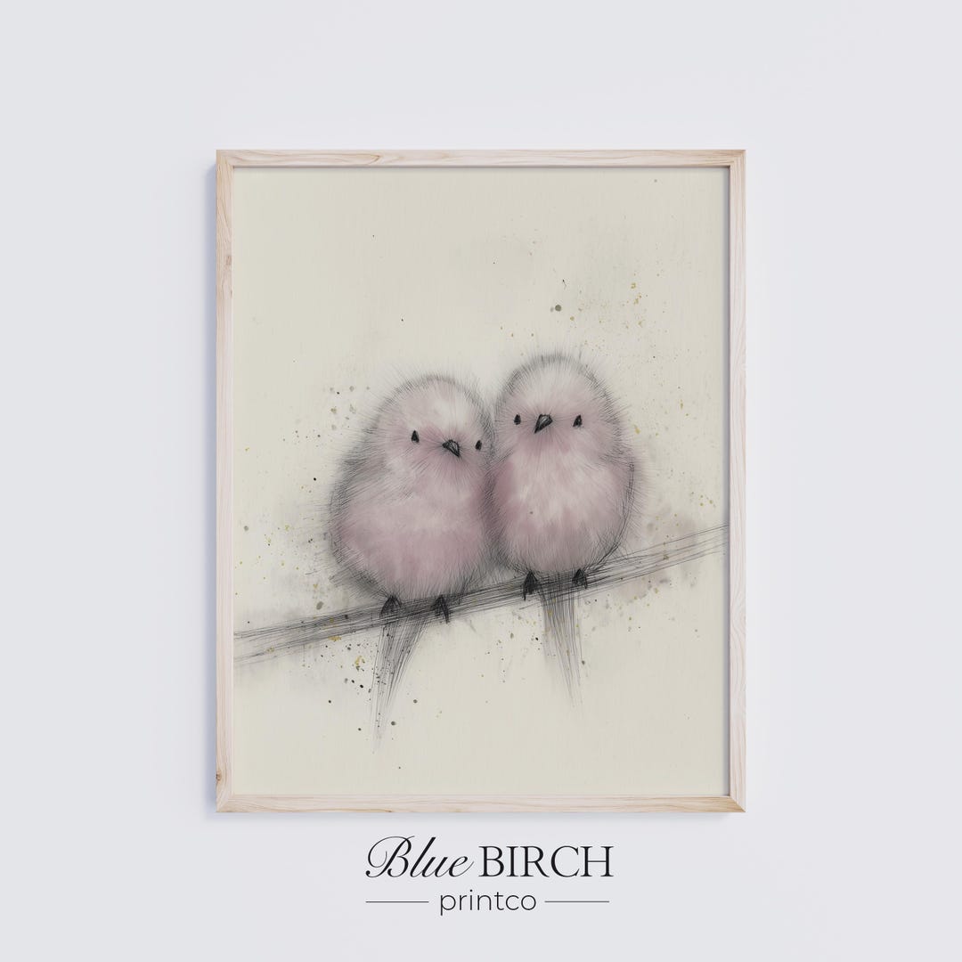 Vintage Bird Sketch Print, Pink Songbird Wall Art, Soft Neutral Nursery ...