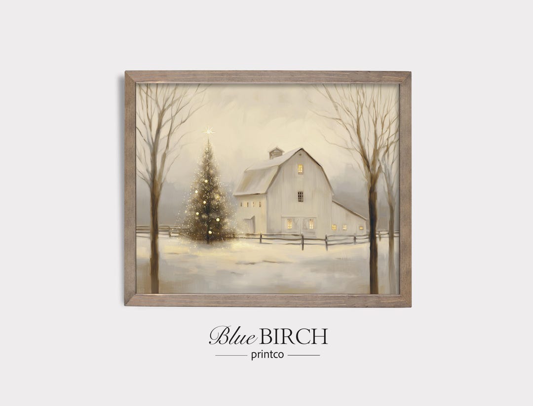 Winter Barn Print, Rustic Farmhouse Wall Art, Vintage Christmas Decor ...