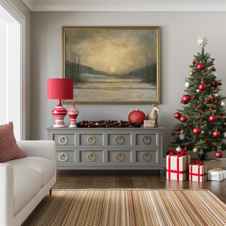 Winter Sunrise Landscape Print, Moody Snowy Wall Art, Rustic Farmhouse ...
