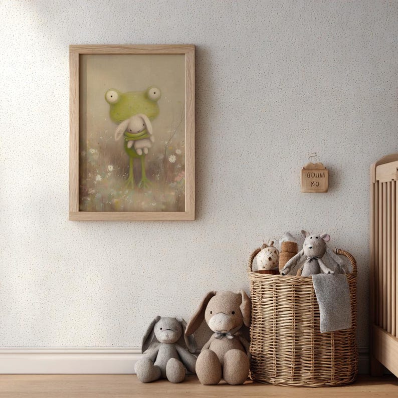 Frog and Bunny Print, Whimsical Nursery Wall Art, Cottagecore Storybook ...
