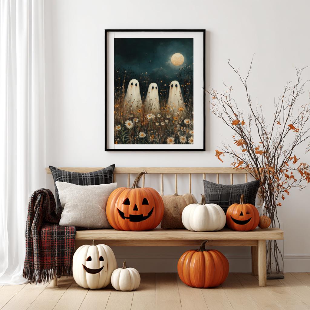 Moody Ghosts in Wildflower Field - Printable Fall Wall Art, Vintage ...