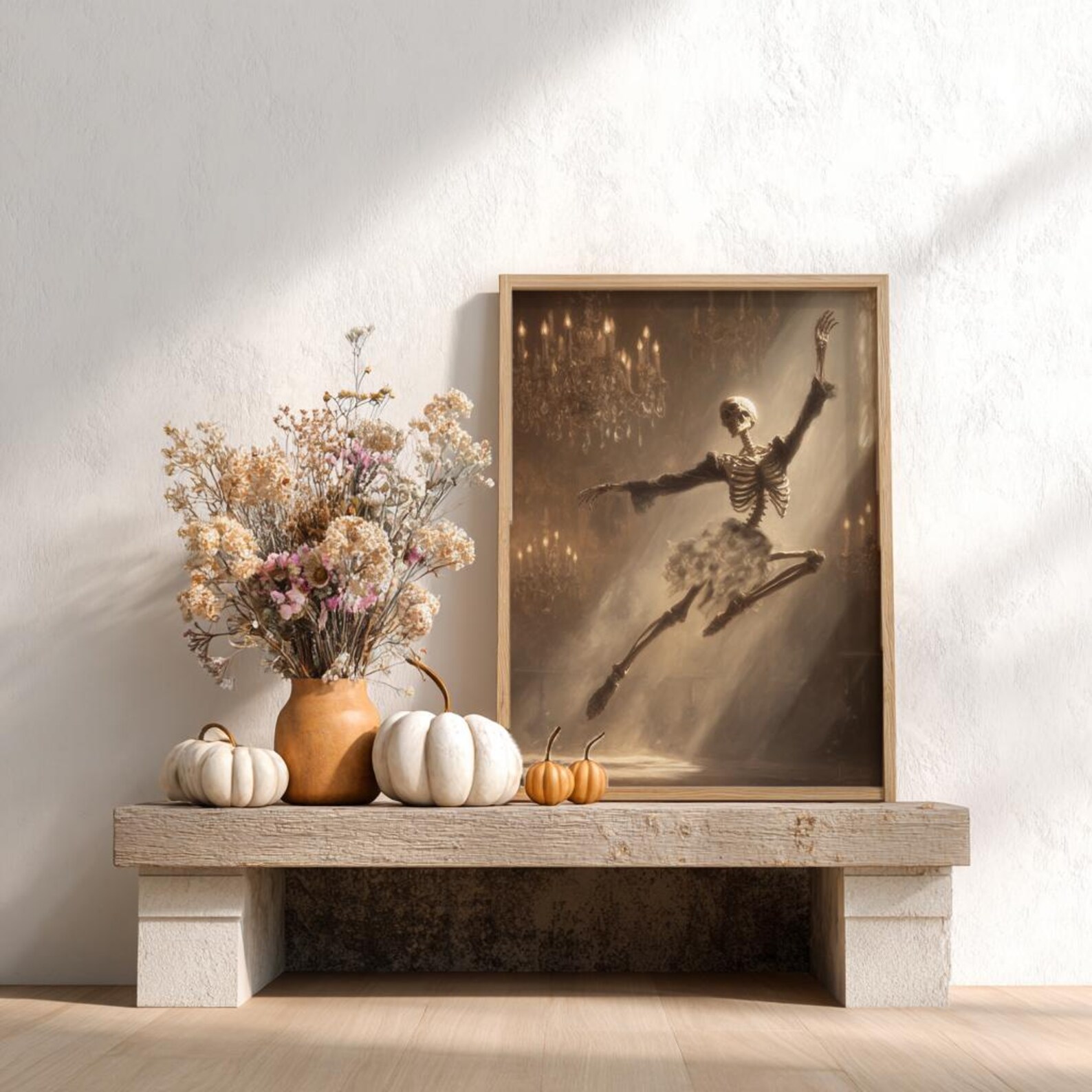 Vintage Dancing Skeleton Oil Painting - Printable Gothic Wall Art, 19th ...