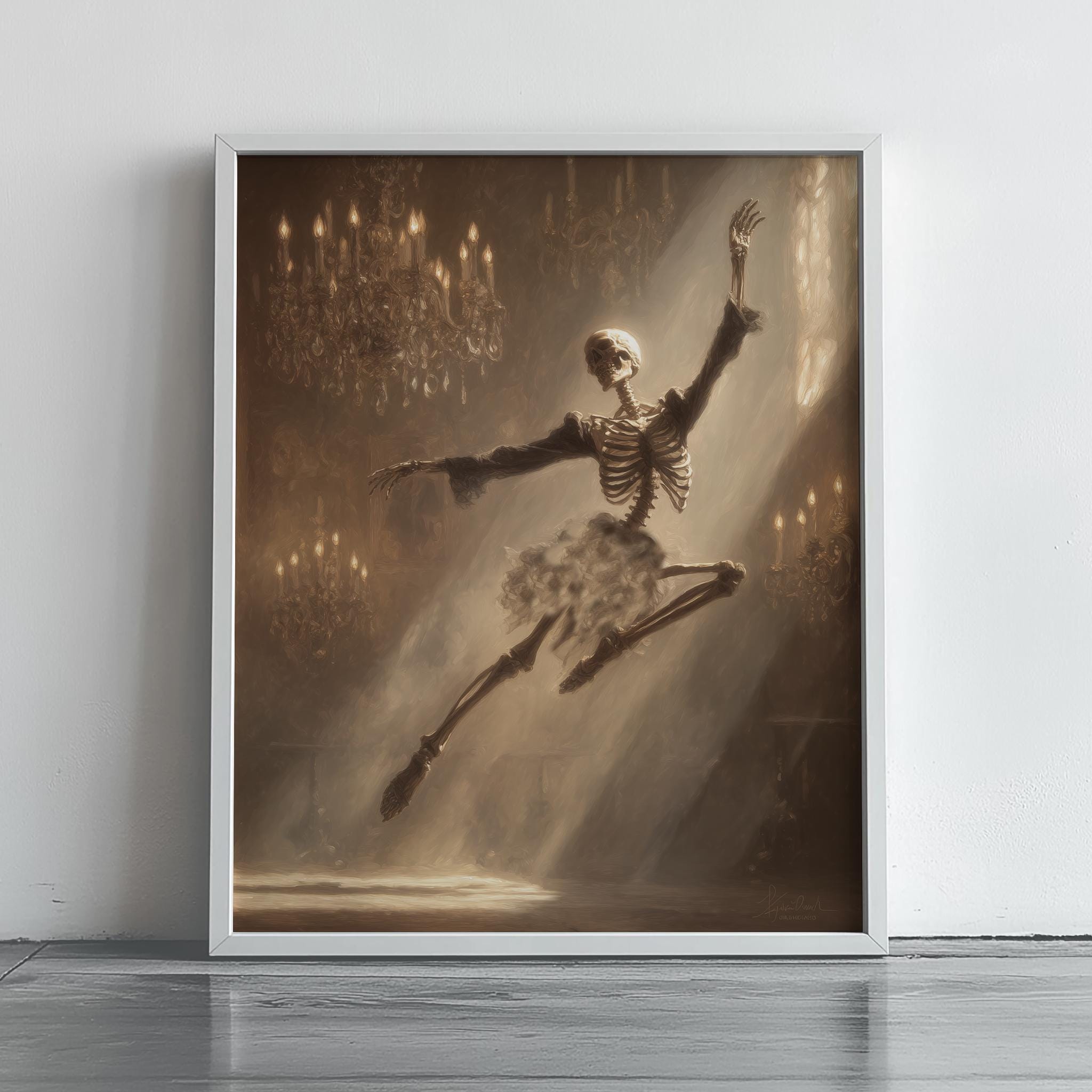 Vintage Dancing Skeleton Oil Painting - Printable Gothic Wall Art, 19th ...